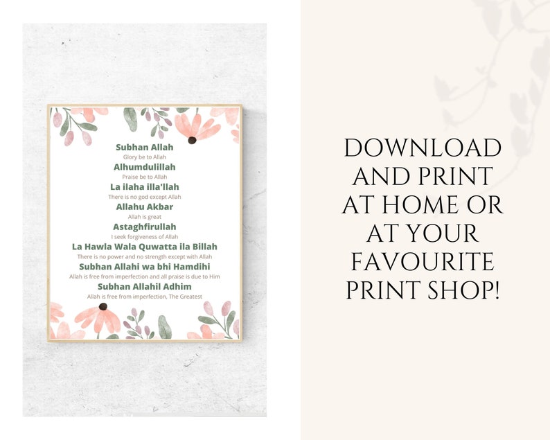 Daily Dhikr Reminder Printable, Islamic Daily Duas, Islamic Home Decor ...
