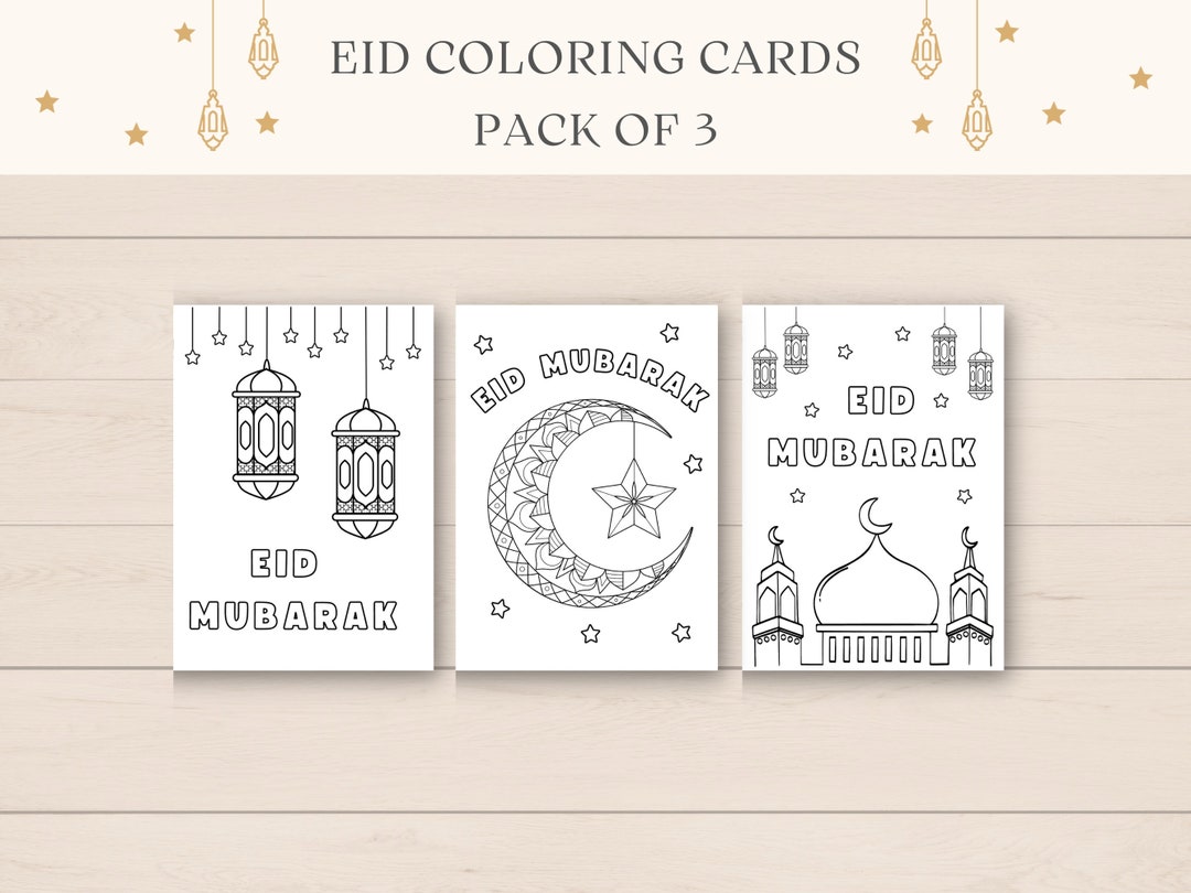 Eid Coloring Cards, DIY Eid Cards, Eid Card Printable, Eid Mubarak Card ...