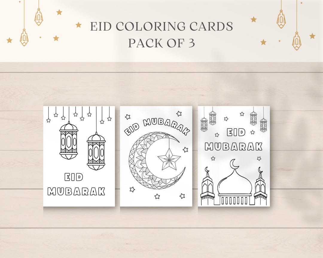 Eid Coloring Cards, DIY Eid Cards, Eid Card Printable, Eid Mubarak Card ...