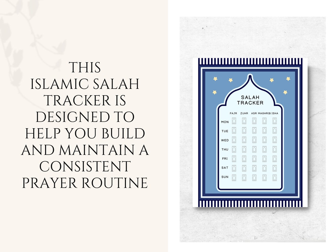 Salah Tracker Printable, Daily Salah Tracker, Salah Chart, Prayer Chart ...
