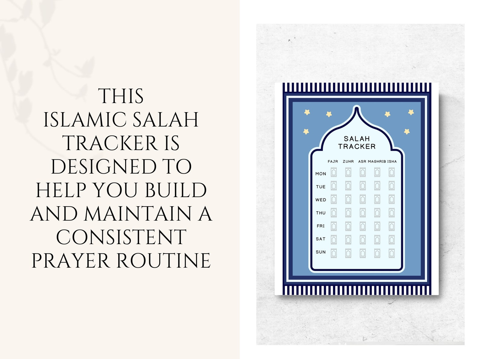 Salah Tracker Printable, Daily Salah Tracker, Salah Chart, Prayer Chart ...