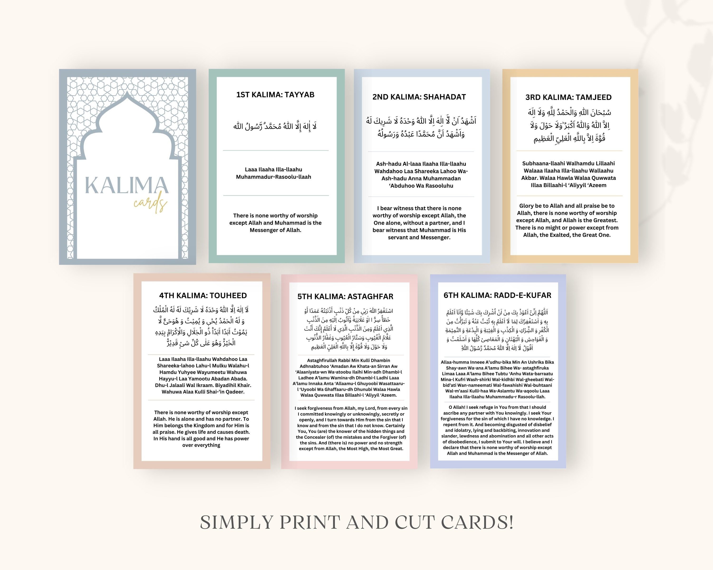 Kalima Flashcards the Six Kalimas Kalima of Islam Kalima - Etsy