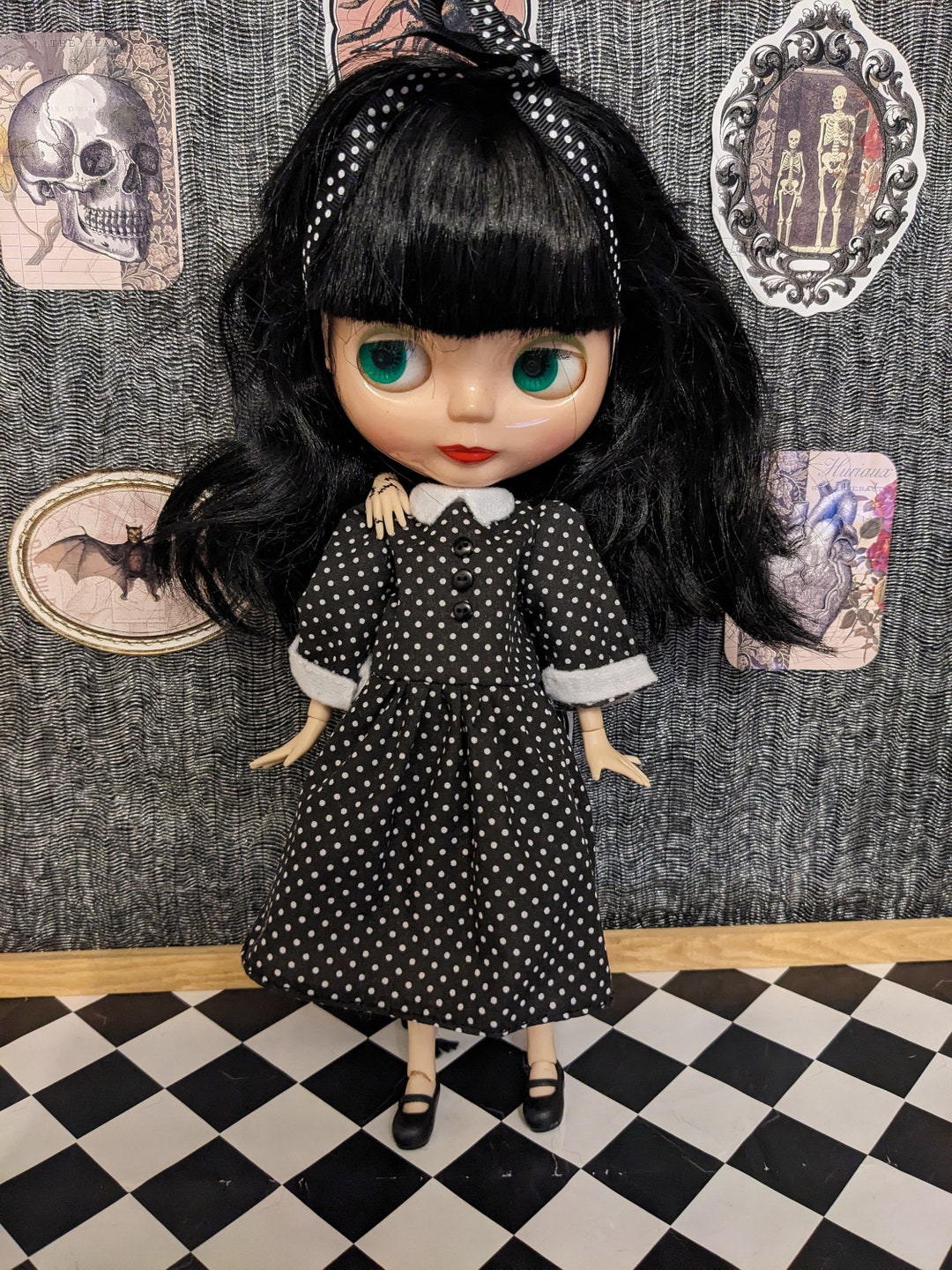 Handsewn Wednesday Addams Inspired Black Spotty Gothic Dress Outfit ...