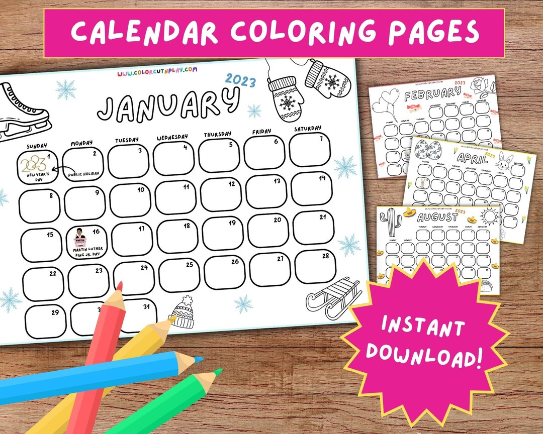 12 Months Coloring Pages 2023 Calendar for Classroom Playroom - Etsy