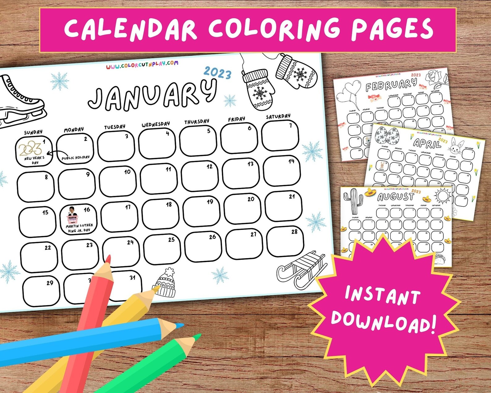 12 Months Coloring Pages 2023 Calendar for Classroom Playroom - Etsy