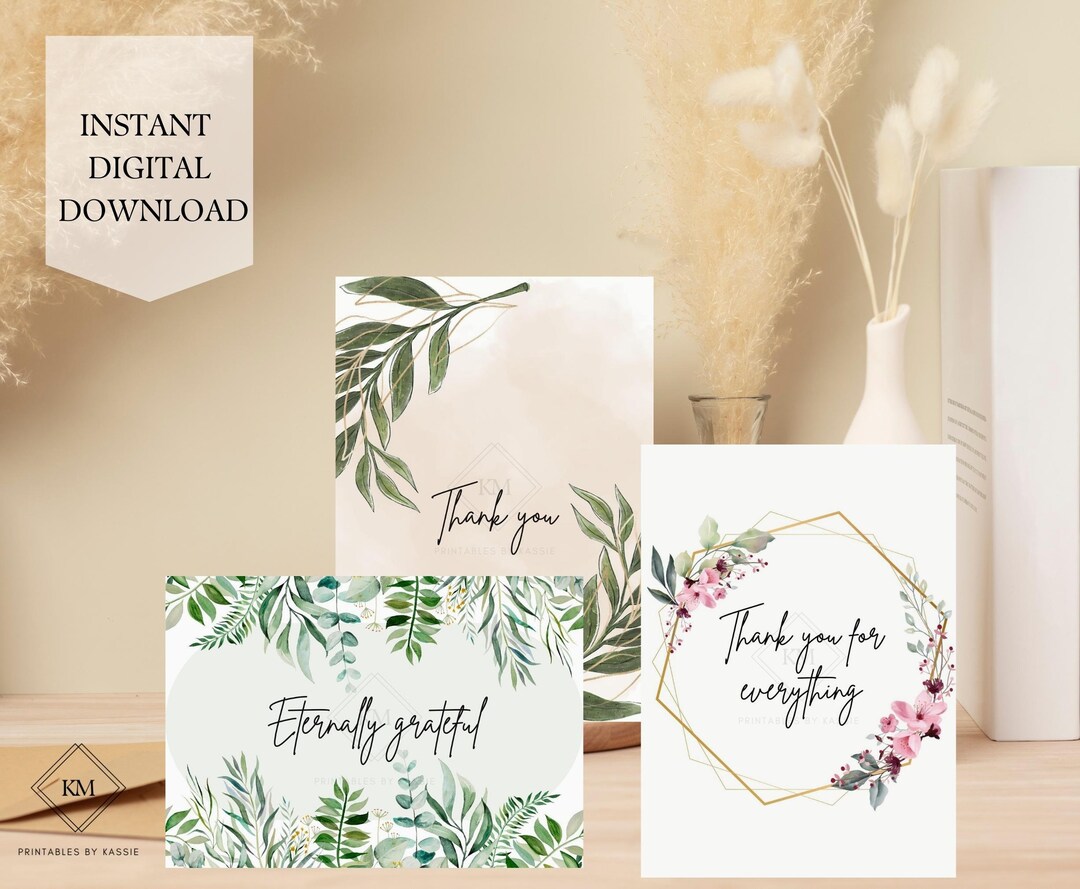 Thank You Card Bundle, Gratitude Card, Instant Digital Download, Say ...