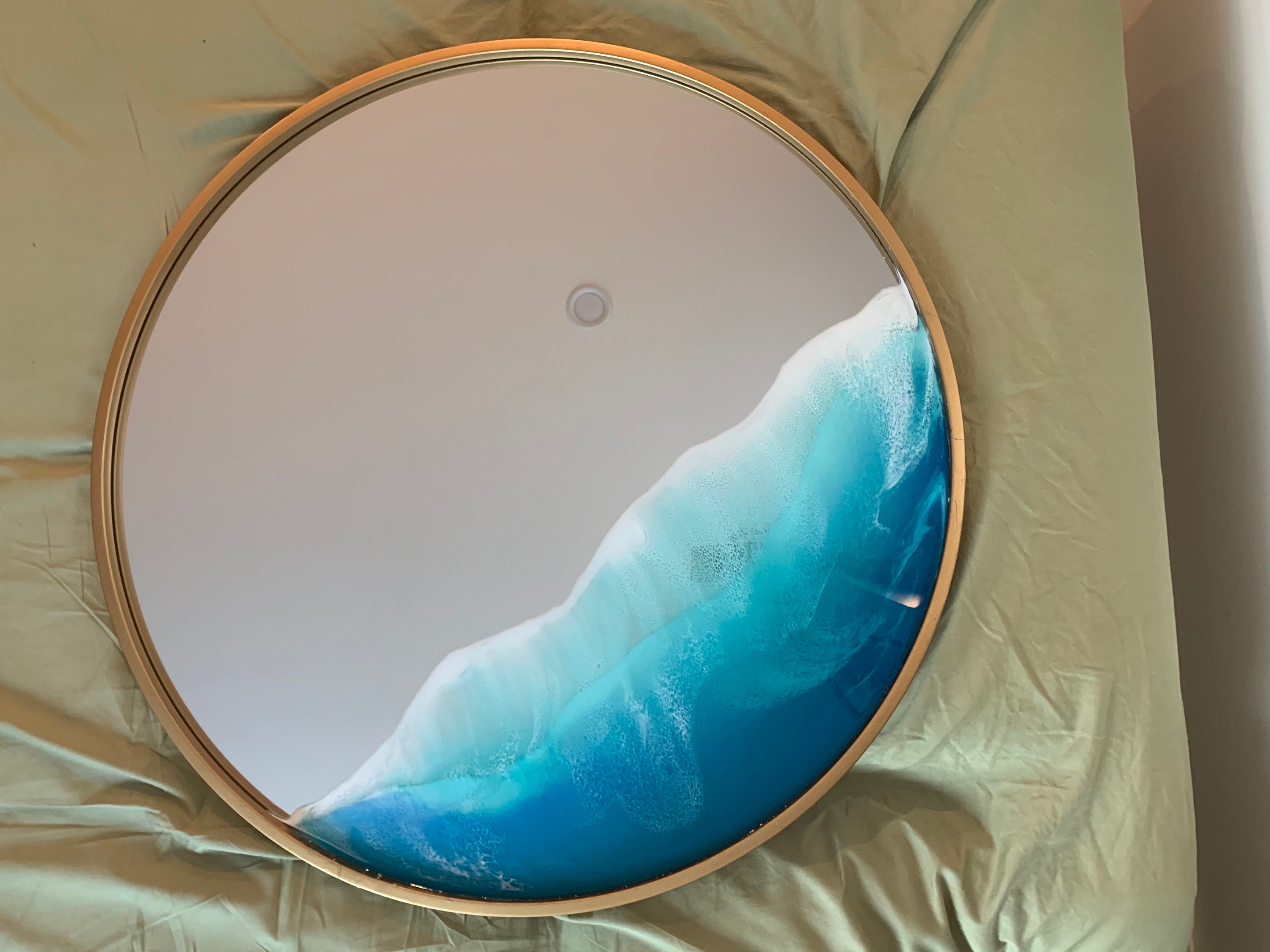 Beach Wave Mirror, Large Round Resin Wall Mirror, Resin Ocean Mirror ...