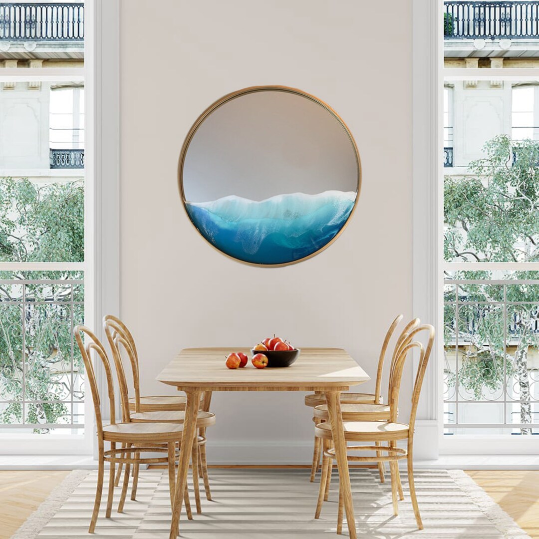 Beach Wave Mirror, Large Round Resin Wall Mirror, Resin Ocean Mirror ...