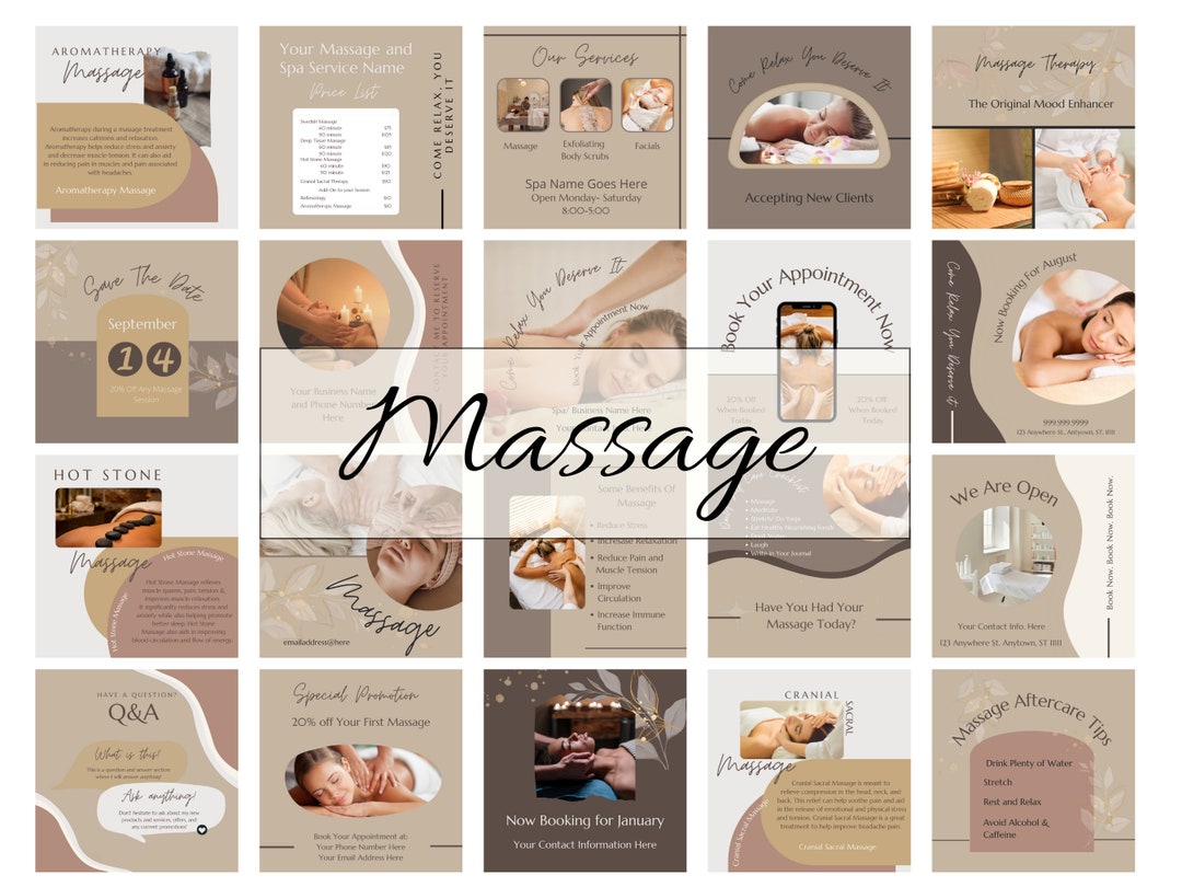 Massage Therapist Instagram Post Canva Templates (instant Download) - Etsy