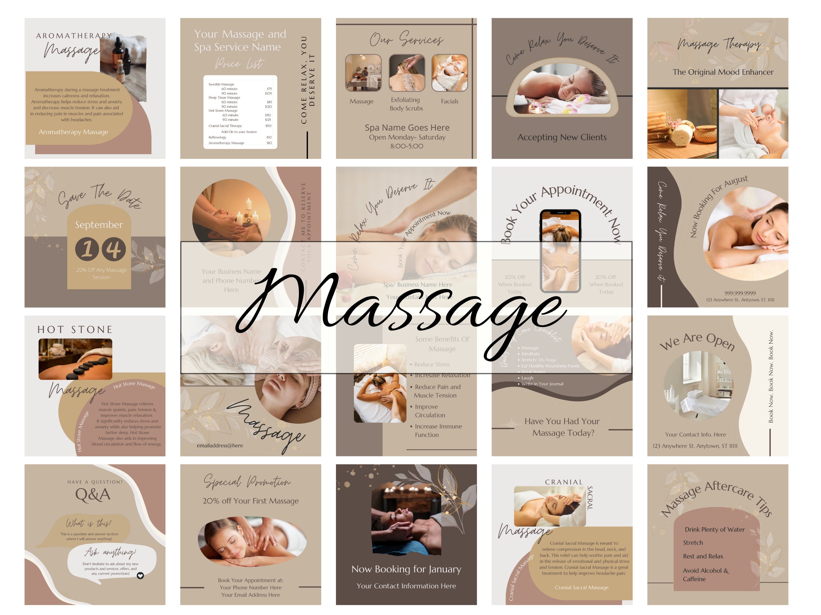 Massage Therapist Instagram Post Canva Templates (instant Download) - Etsy