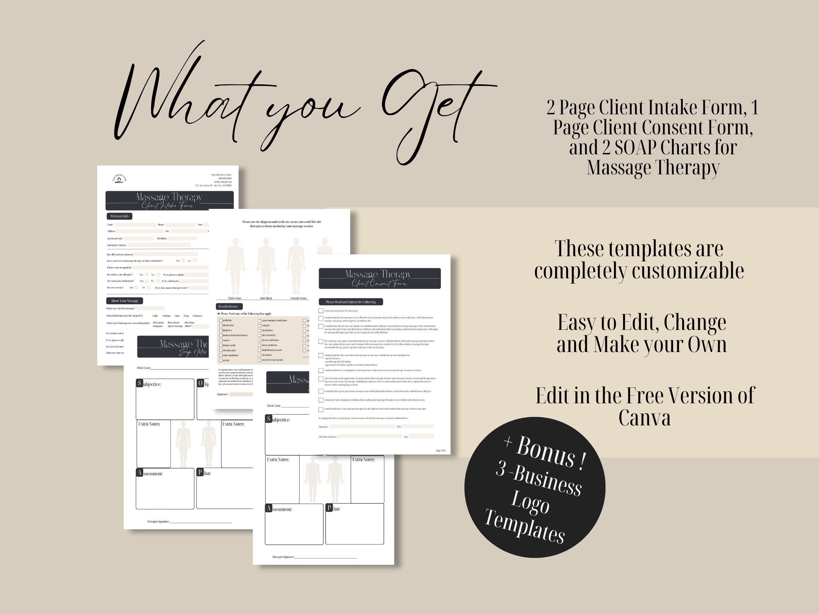 Massage Therapy Forms | Editable Massage Intake Forms | Editable ...