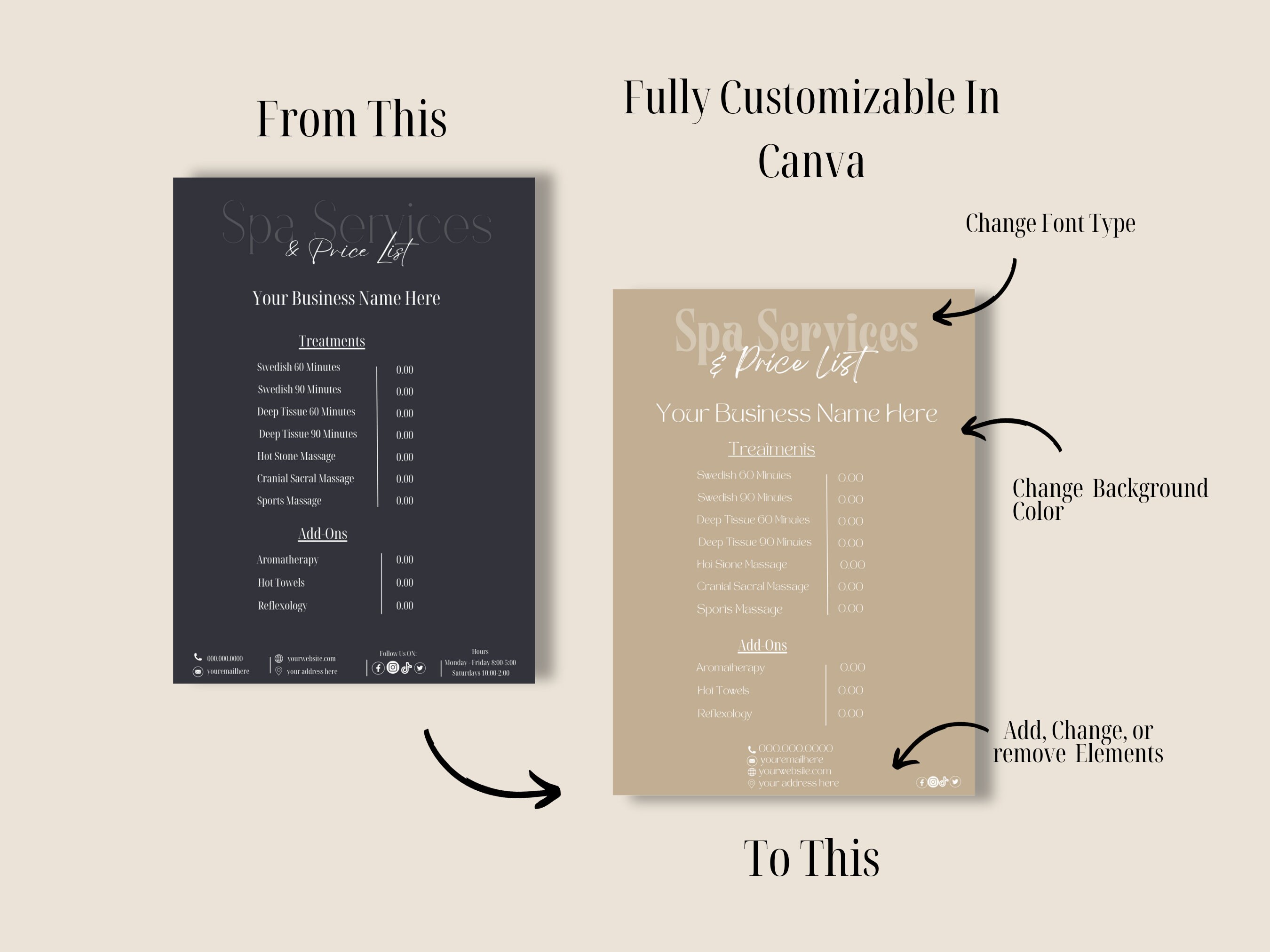 Editable Massage Price List Template: Spa Services Canva Design ...