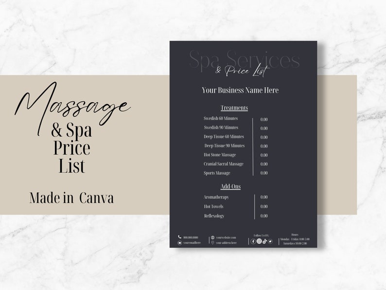 Editable Massage Price List Template: Spa Services Canva Design ...