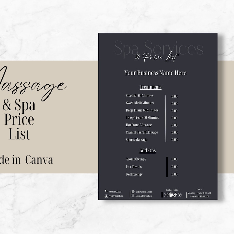 Massage Price List Template - Etsy