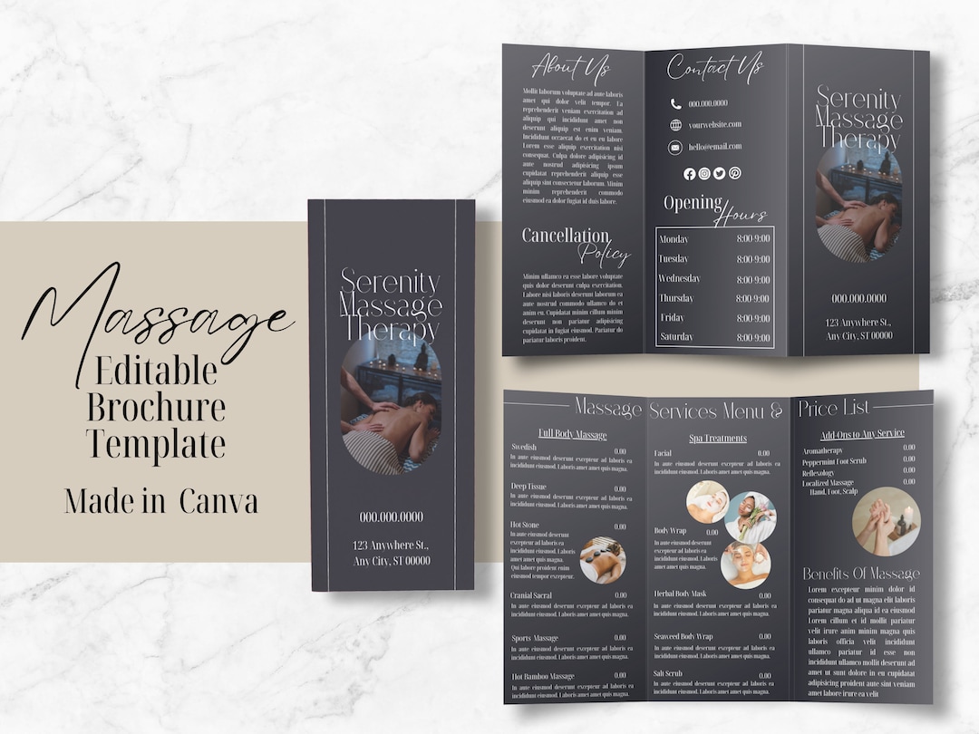 Massage Trifold Brochure | Massage Business Brochure | Editable Massage ...