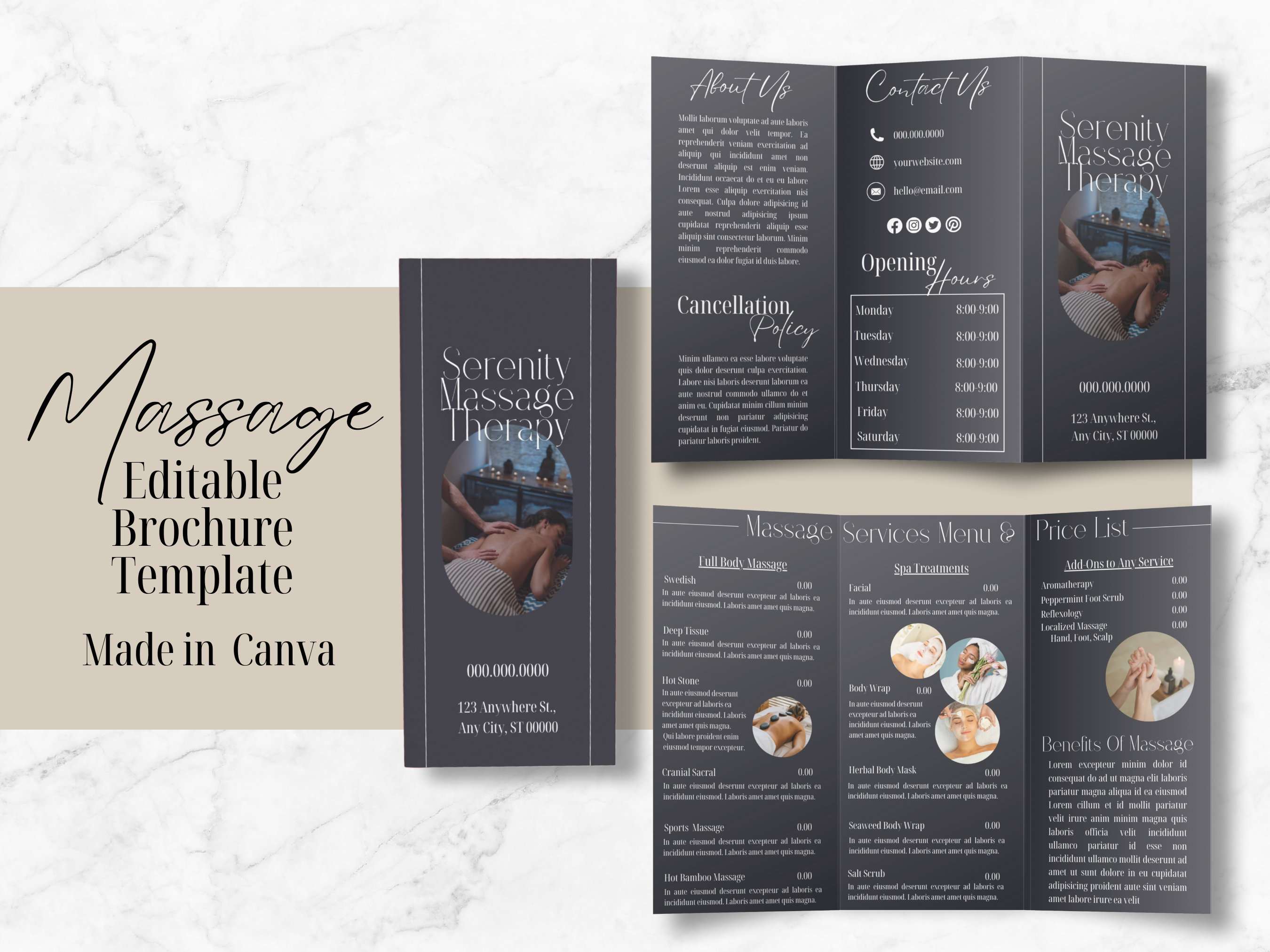 Massage Trifold Brochure | Massage Business Brochure | Editable Massage ...
