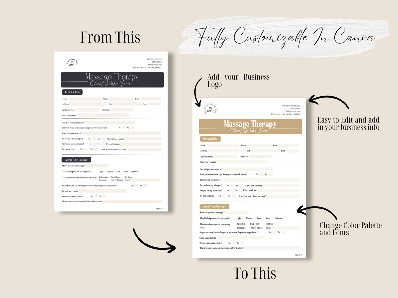 Massage Therapy Forms Editable Massage Intake Forms Editable Massage ...
