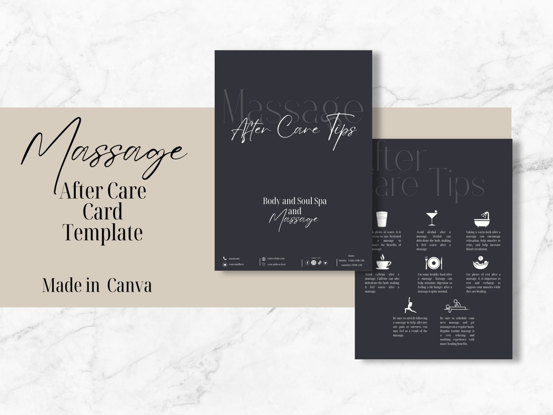 Massage Aftercare Card Template | Massage Template | Massage After Care ...