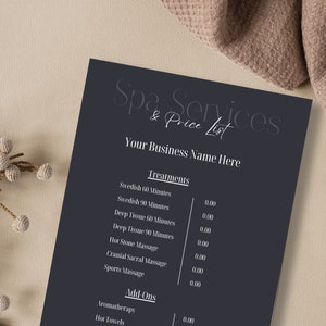 Editable Massage Price List Template: Spa Services Canva Design ...