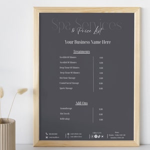 Editable Massage Price List Template: Spa Services Canva Design ...