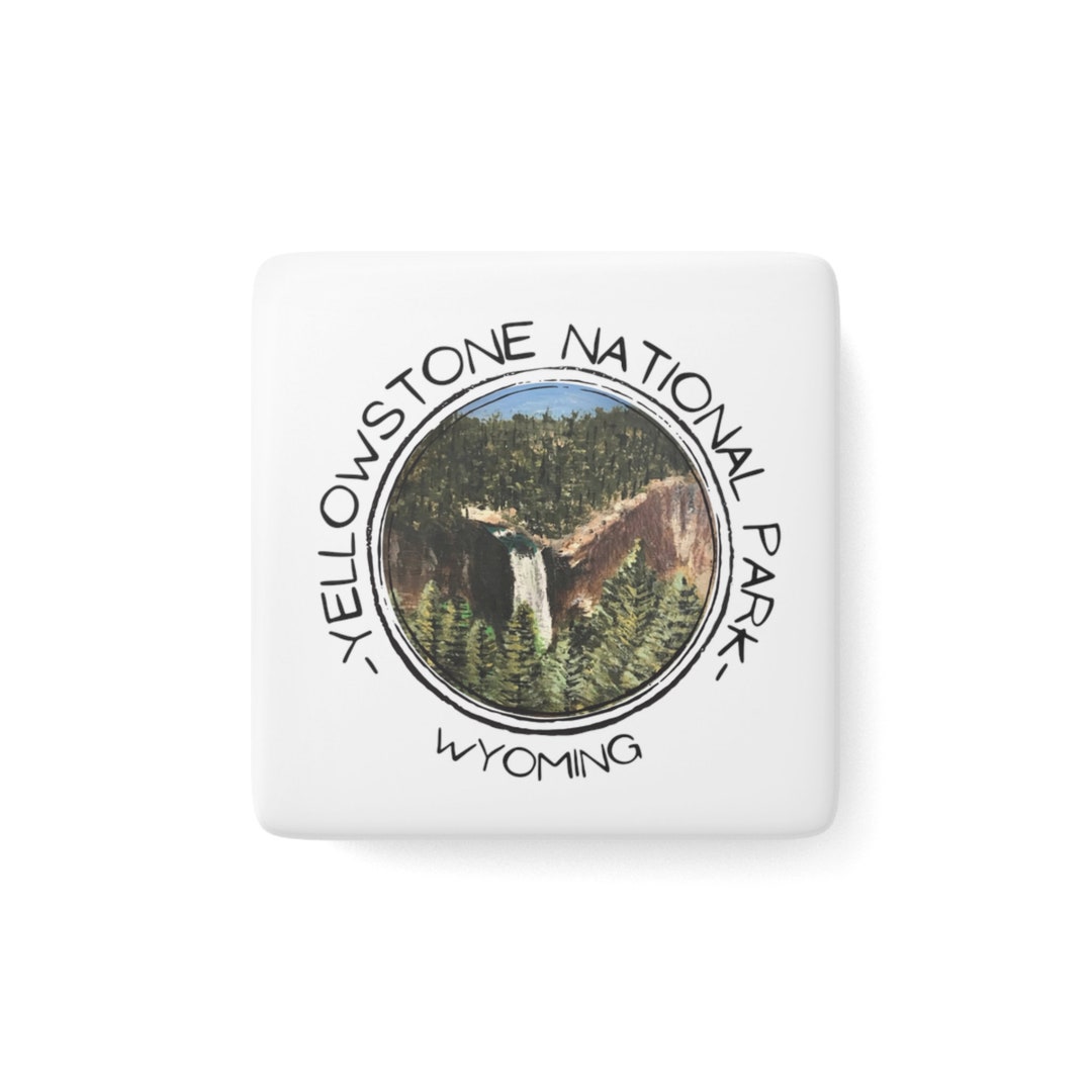Yellowstone National Park Porcelain Magnet, Square, Yellowstone Falls ...