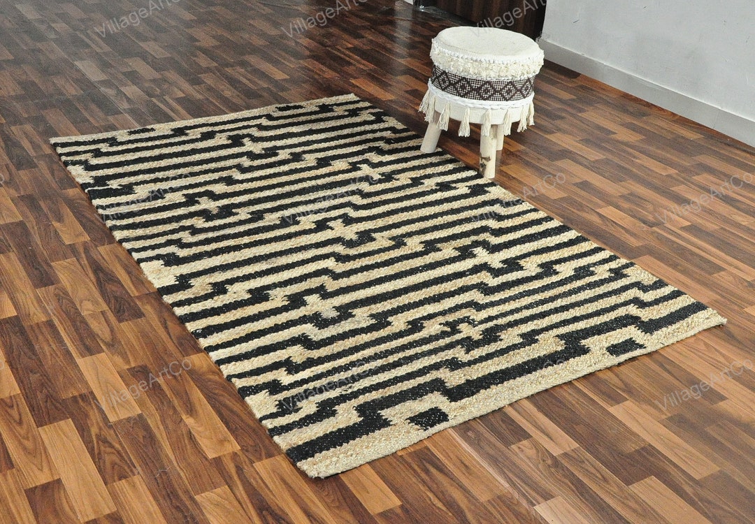 Black Beige Jute Rug, Natural Fiber Rug, Southwestern Rug, Hemp Area ...