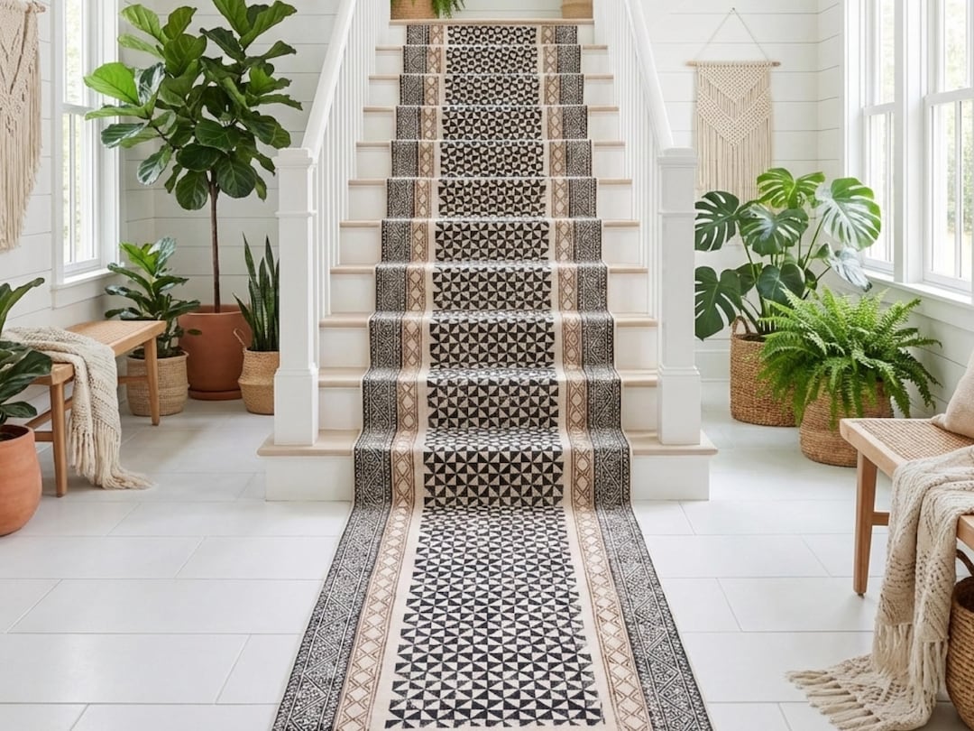 Custom Size Stair Runner Rug, Bohemian Cotton Non Slip Stair Treads ...