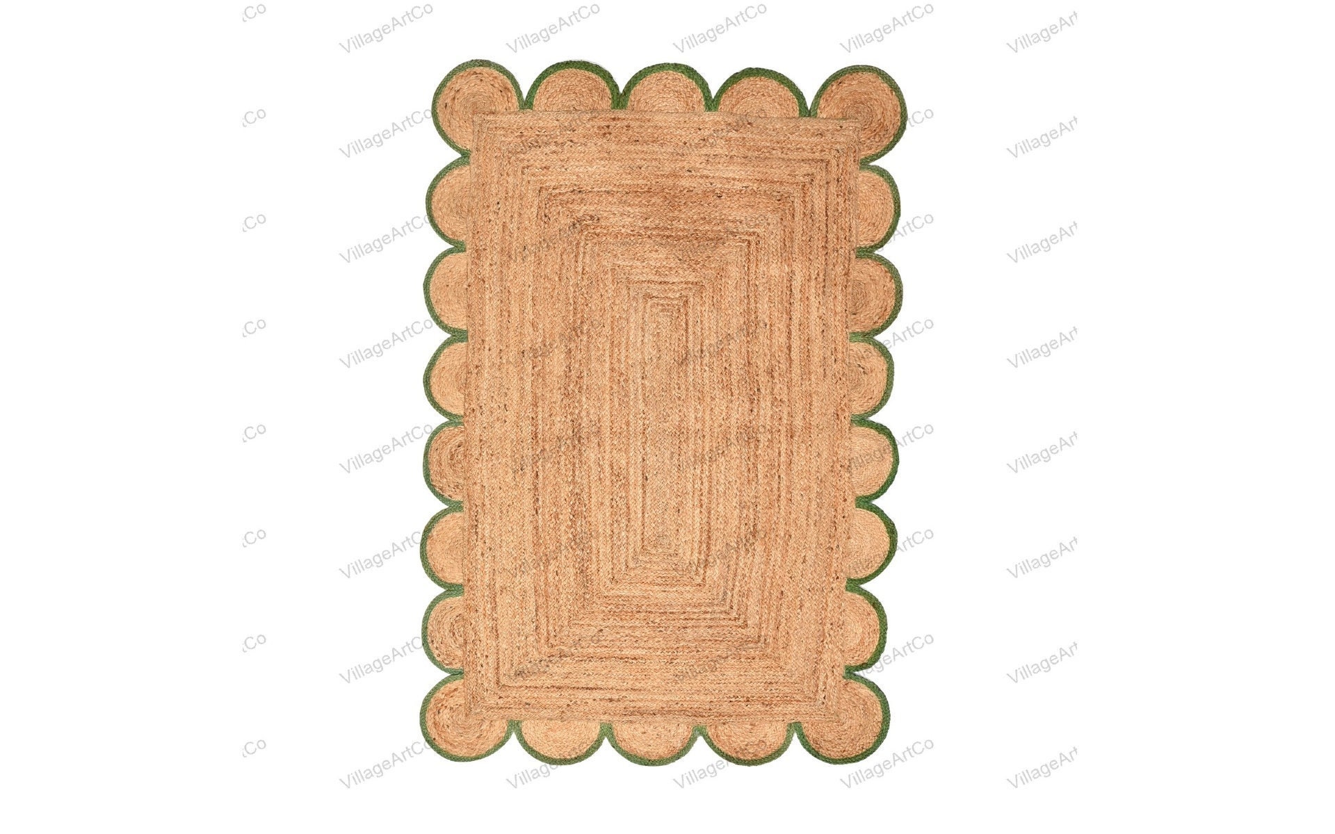 Forest Green Scallop Rug, Round Edges Scallop Rug for Farmhouse Floor ...