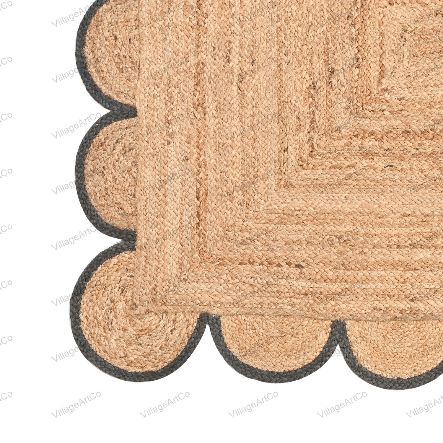 Scalloped Rug Jute Rug, Bohemian Scallop Rug Carpet, Grey Scalloped Rug ...