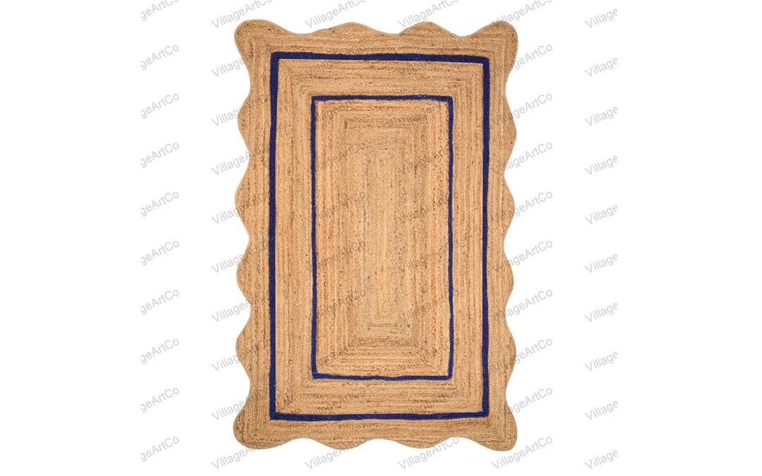 Rich Navy Blue & Beige Scallop Pattern Bedroom Area Rug Runner, Soft ...