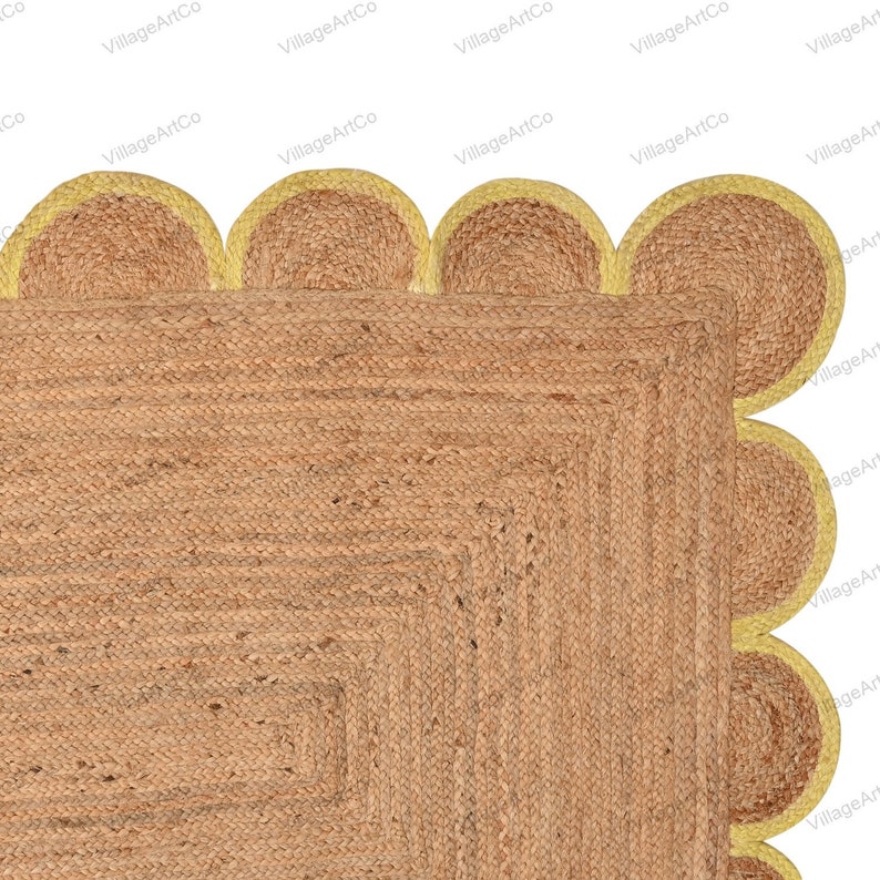 Scalloped Jute Door Mat, Bohemian Scallop Rug for Living Room, Jute ...
