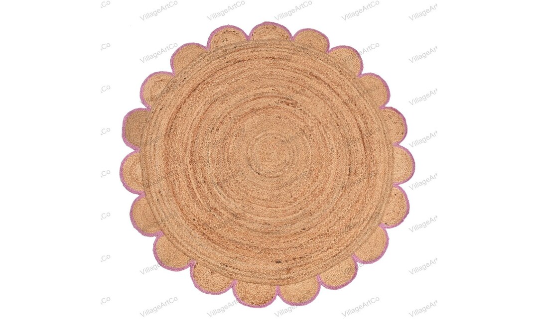 Bohemian Jute Scallop Round Rug 12 Feet for Living Room, Pink Round ...
