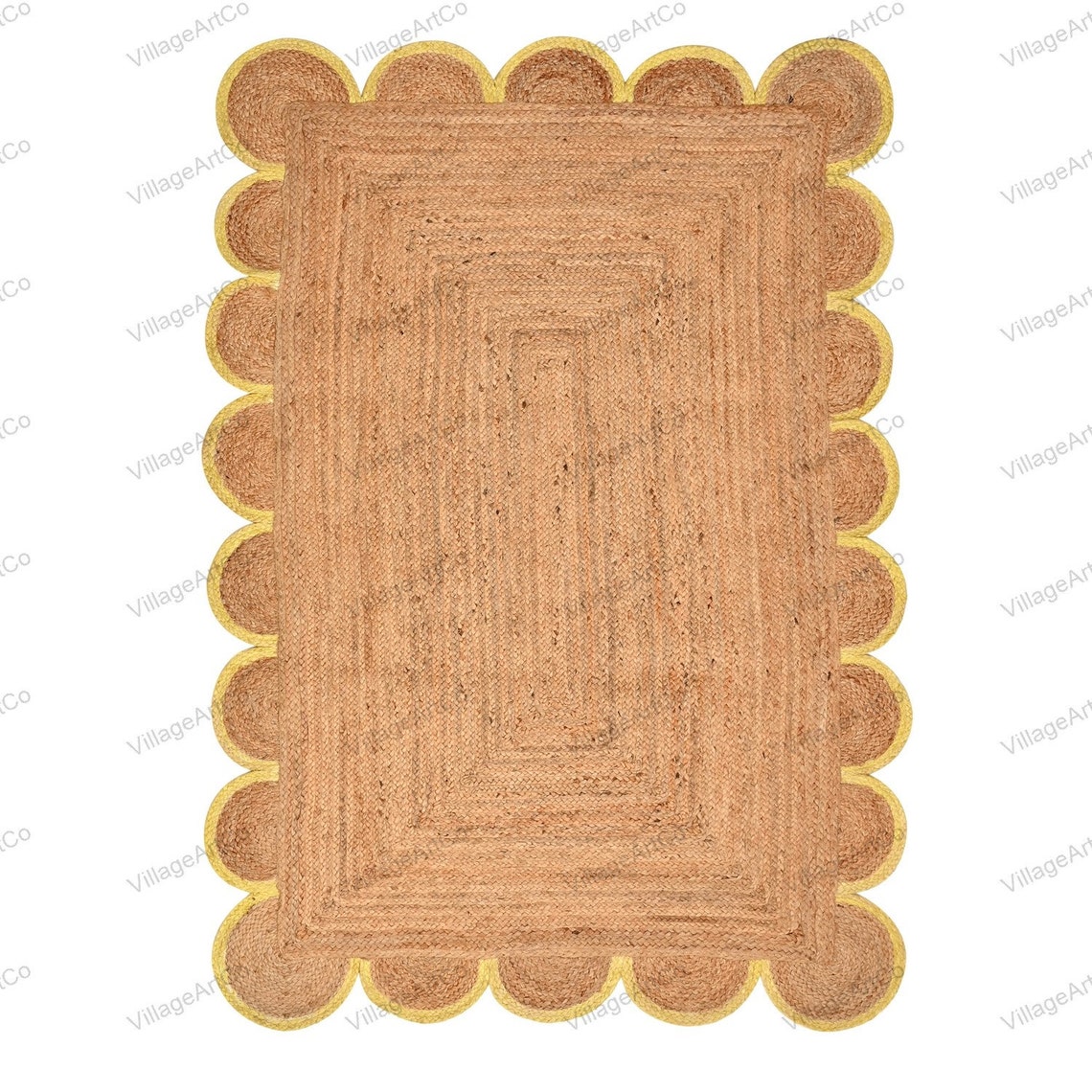 Scalloped Jute Door Mat, Bohemian Scallop Rug for Living Room, Jute ...