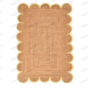 Scalloped Jute Door Mat, Bohemian Scallop Rug for Living Room, Jute ...