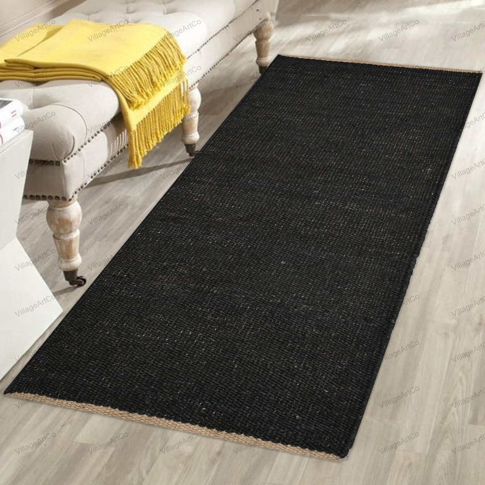 Hand Braided Natural Fiber Black Hallway Runner Rugs 3 X 20 Ft, Soft ...