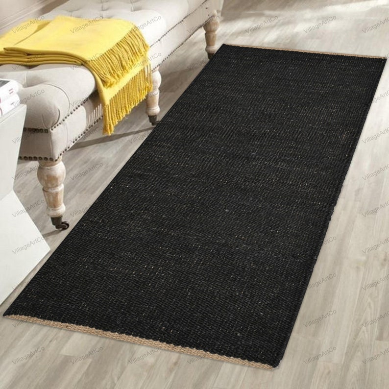 Hand Braided Natural Fiber Black Hallway Runner Rugs 3 X 20 Ft, Soft ...