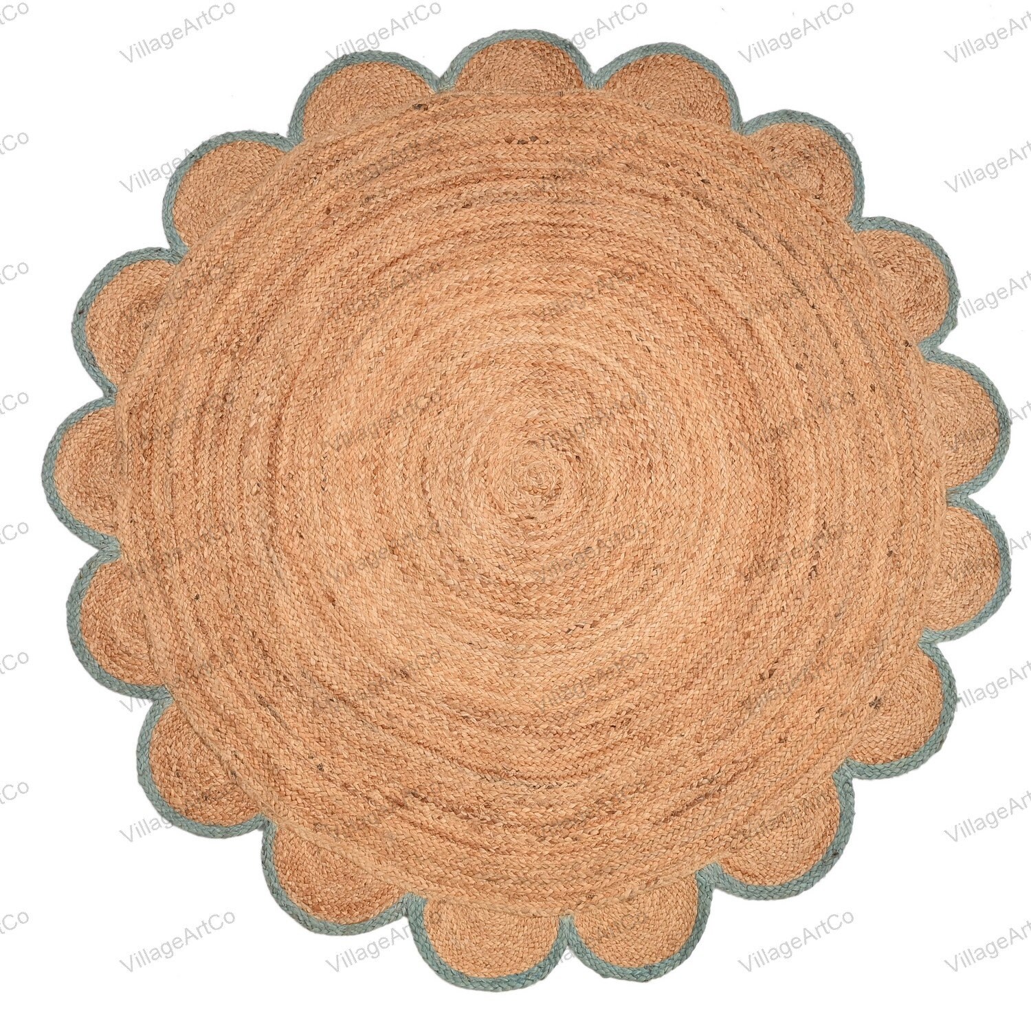 Round Scallop Rug for Living Room, Natural Jute Scallop Round Rug ...