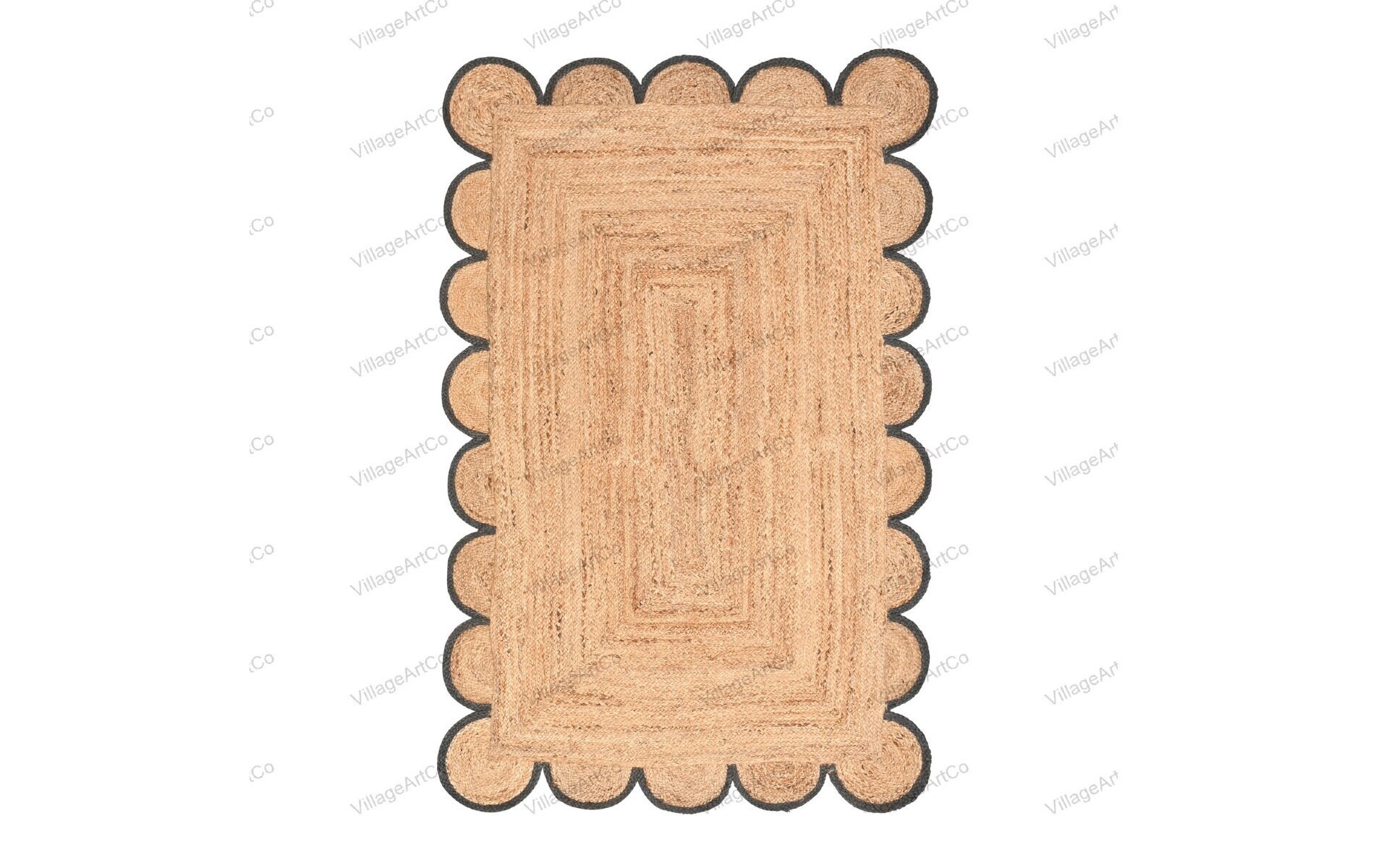 Scalloped Rug Jute Rug, Bohemian Scallop Rug Carpet, Grey Scalloped Rug ...