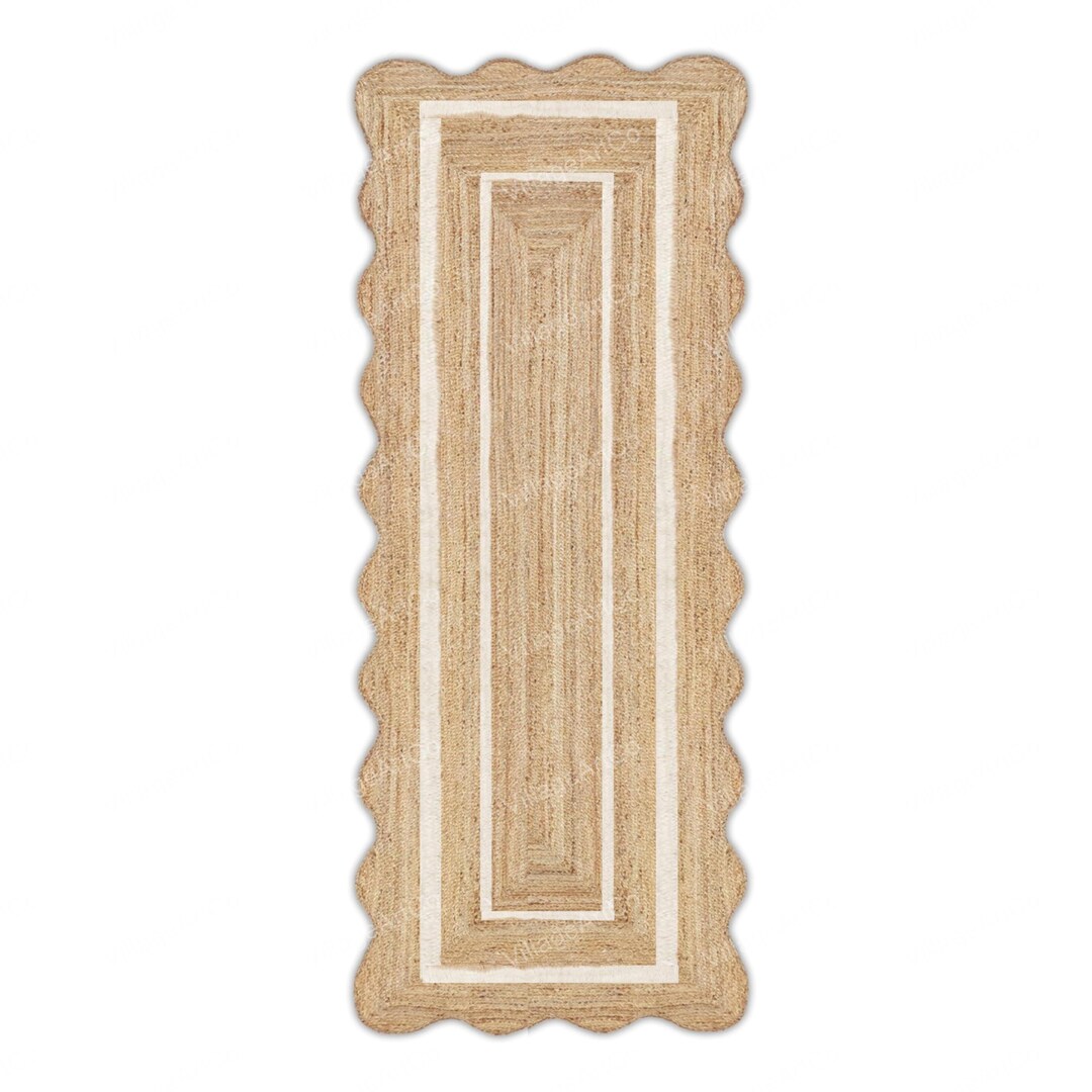 Wavy Scalloped Rug, Wavy Edge Runner Rug, Wavy Edge Carpet, Jute ...