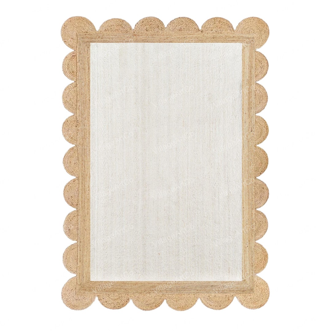 Jute Rug Scallop, Natural Jute Scalloped Rug, Jute Rug Rectangular ...