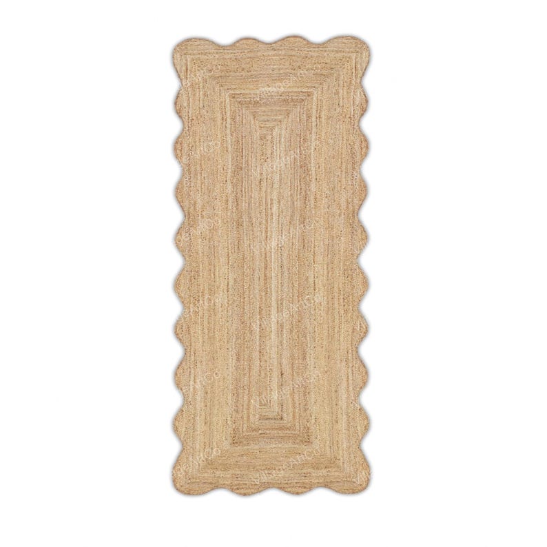 Jute Rug Runner, Scalloped Runner, Wavy Edge Runner Rug, Scalloped Jute ...