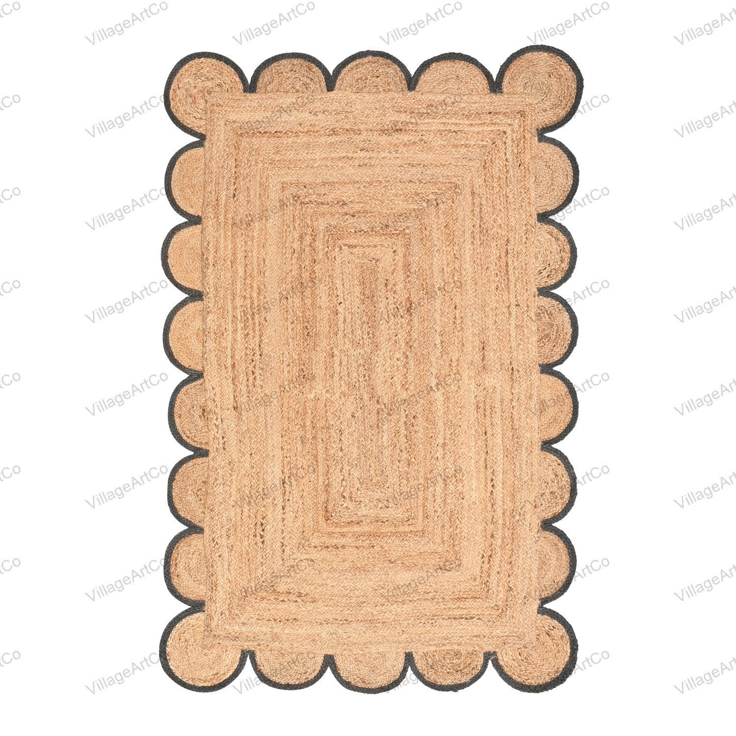 Scalloped Rug Jute Rug, Bohemian Scallop Rug Carpet, Grey Scalloped Rug ...