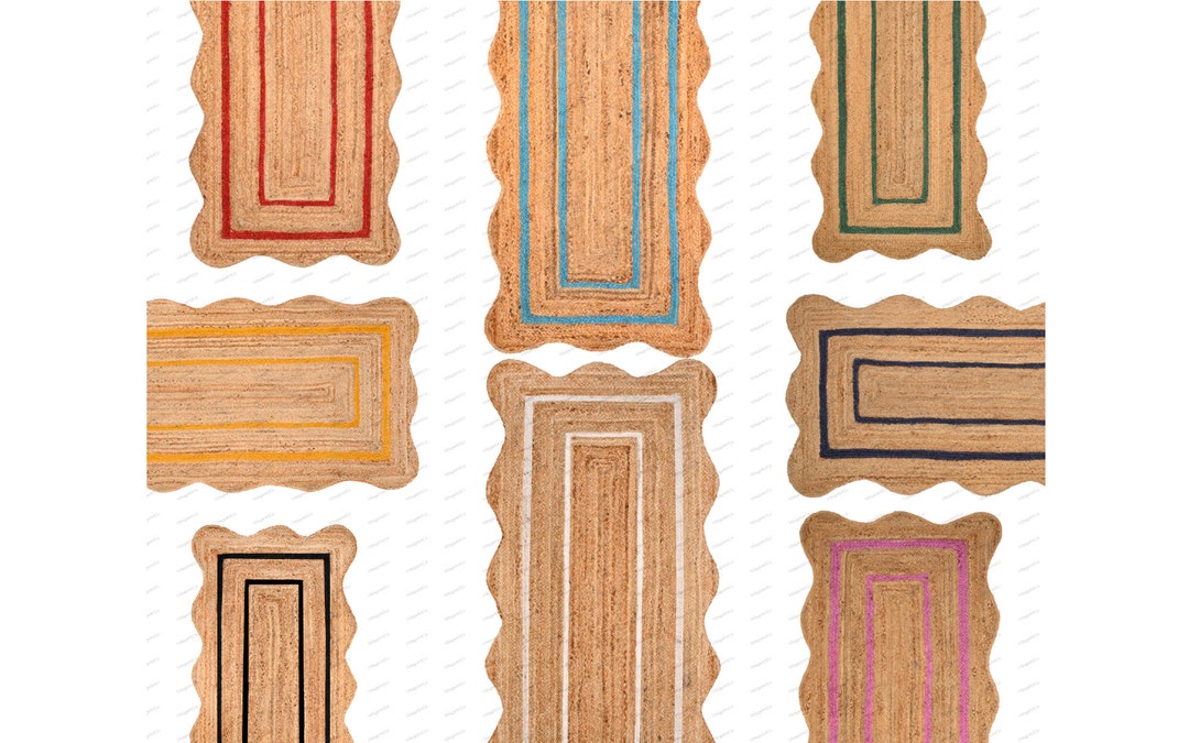 Customize Wavy Edge Scallop Pattern Jute Runner Rugs, Bohemian Wavy ...