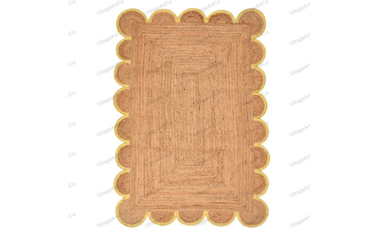 Scalloped Jute Door Mat, Bohemian Scallop Rug for Living Room, Jute ...