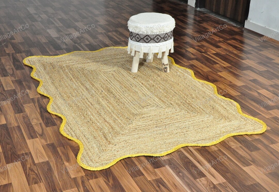 Wavy Edge Runner, Wavy Scalloped Runner, Jute Scalloped Rug, Natural ...