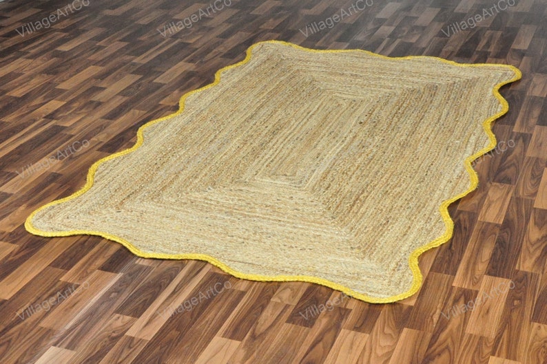 Wavy Edge Runner, Wavy Scalloped Runner, Jute Scalloped Rug, Natural ...