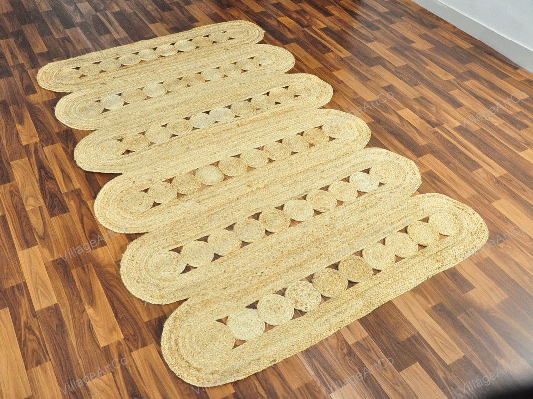 Natural Jute Rug 4X6 Scalloped Rug Natural Fiber Rug Hemp Rug Runner ...