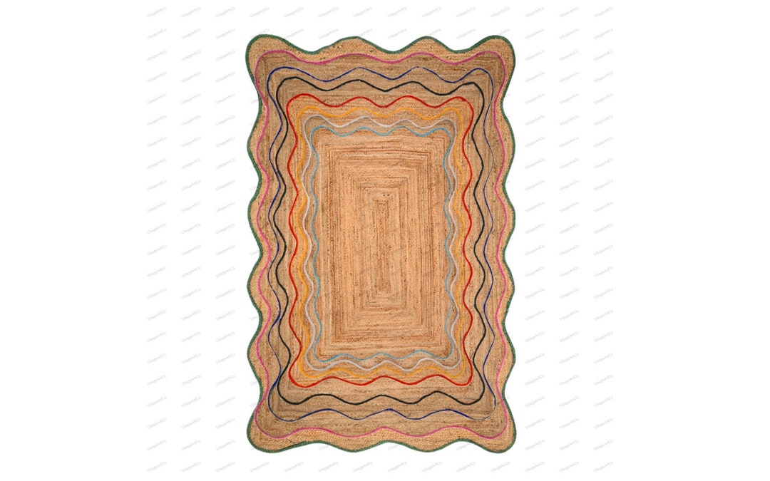 Wavy Edge Scalloped Pattern Living Room Rugs ON SALE, Bohemian Jute ...