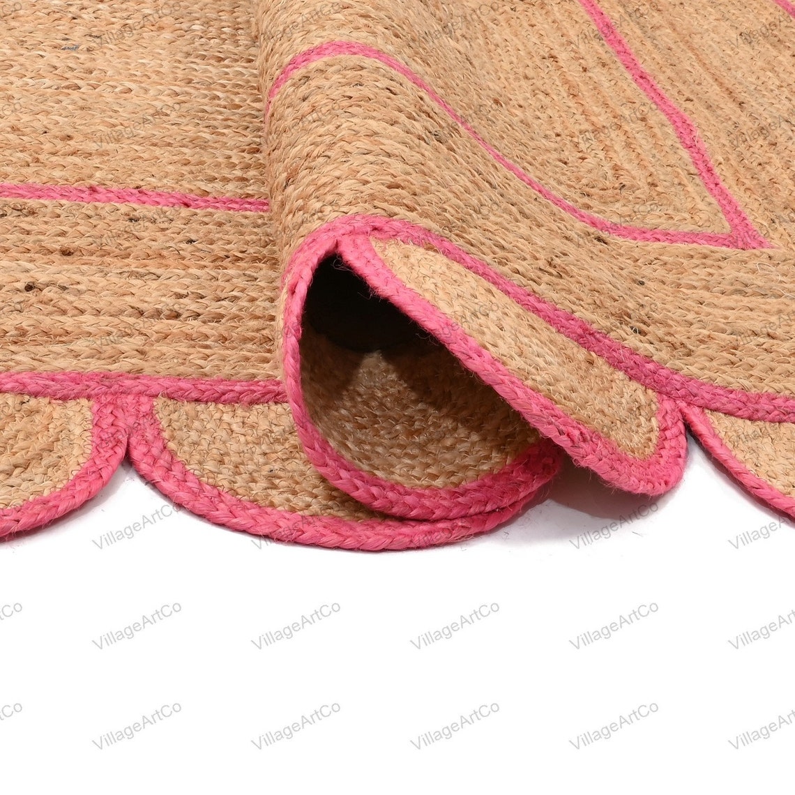 Boho Scallop Jute Rugs for Dining Room, Antique Scallop Pattern Bedroom ...
