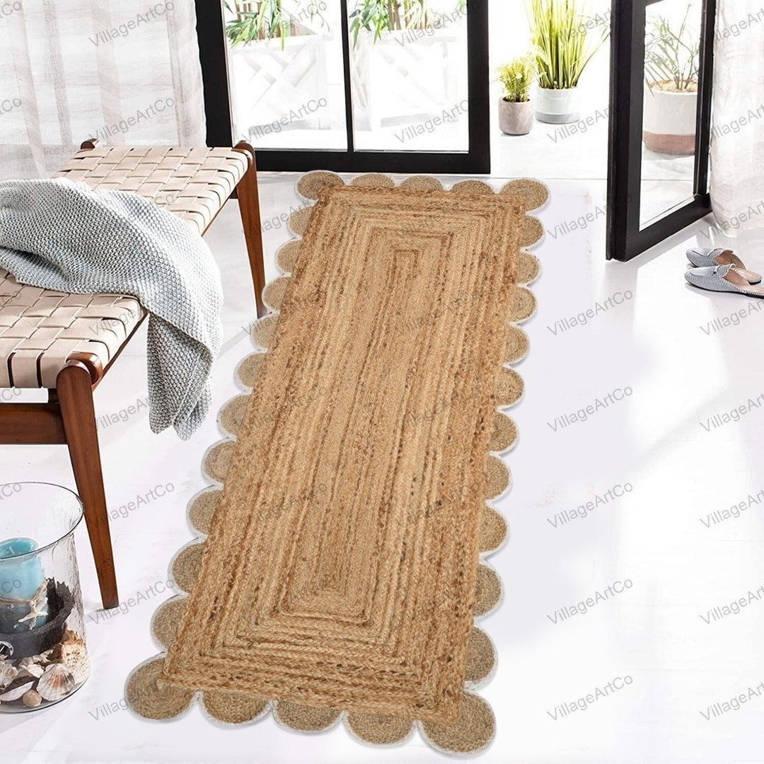 Scallop Edge Jute Stair Runner Carpet 2.5 X 22 Feet, Bohemian Scalloped ...